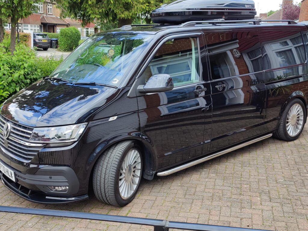 Beautiful Black VW Transporter long wheelbase T6.1 T32 DSG Automatic ...