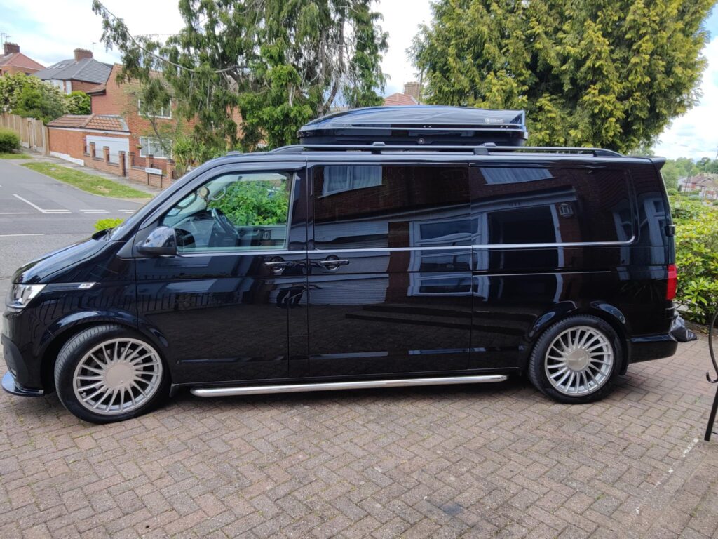 Beautiful Black VW Transporter long wheelbase T6.1 T32 DSG Automatic ...