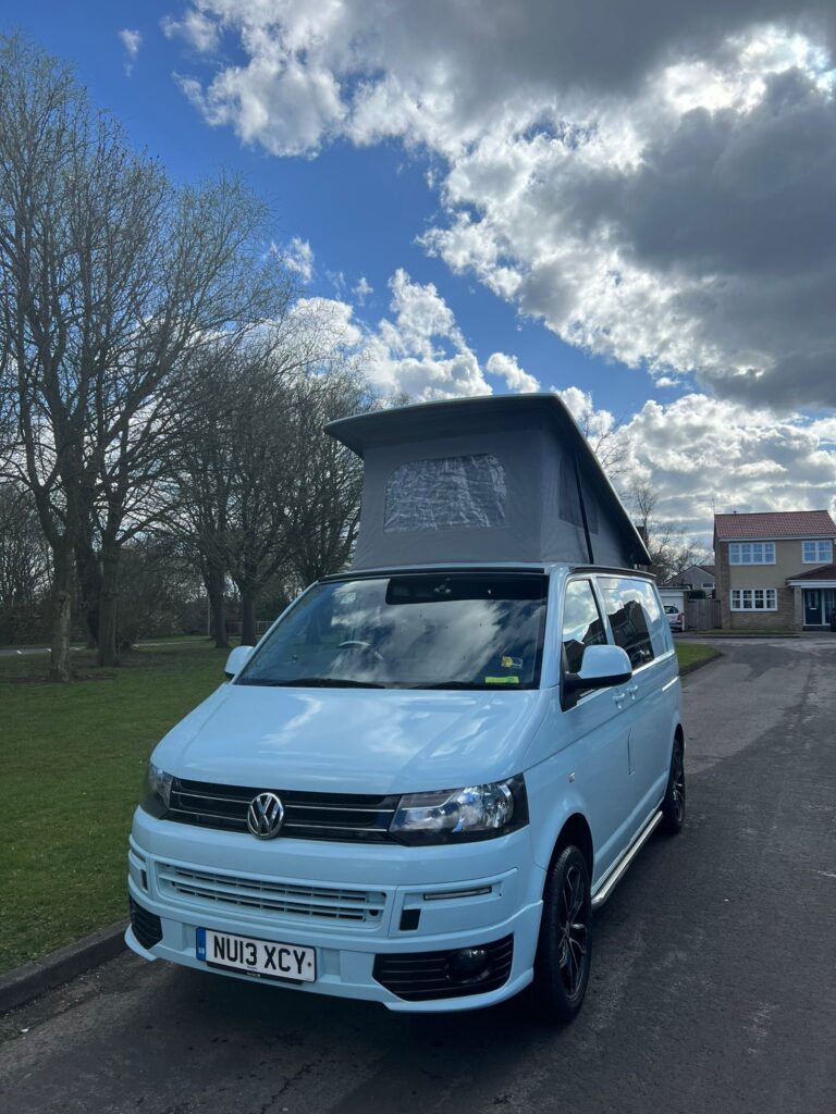 Baby blue VW transporter | Quirky Campers